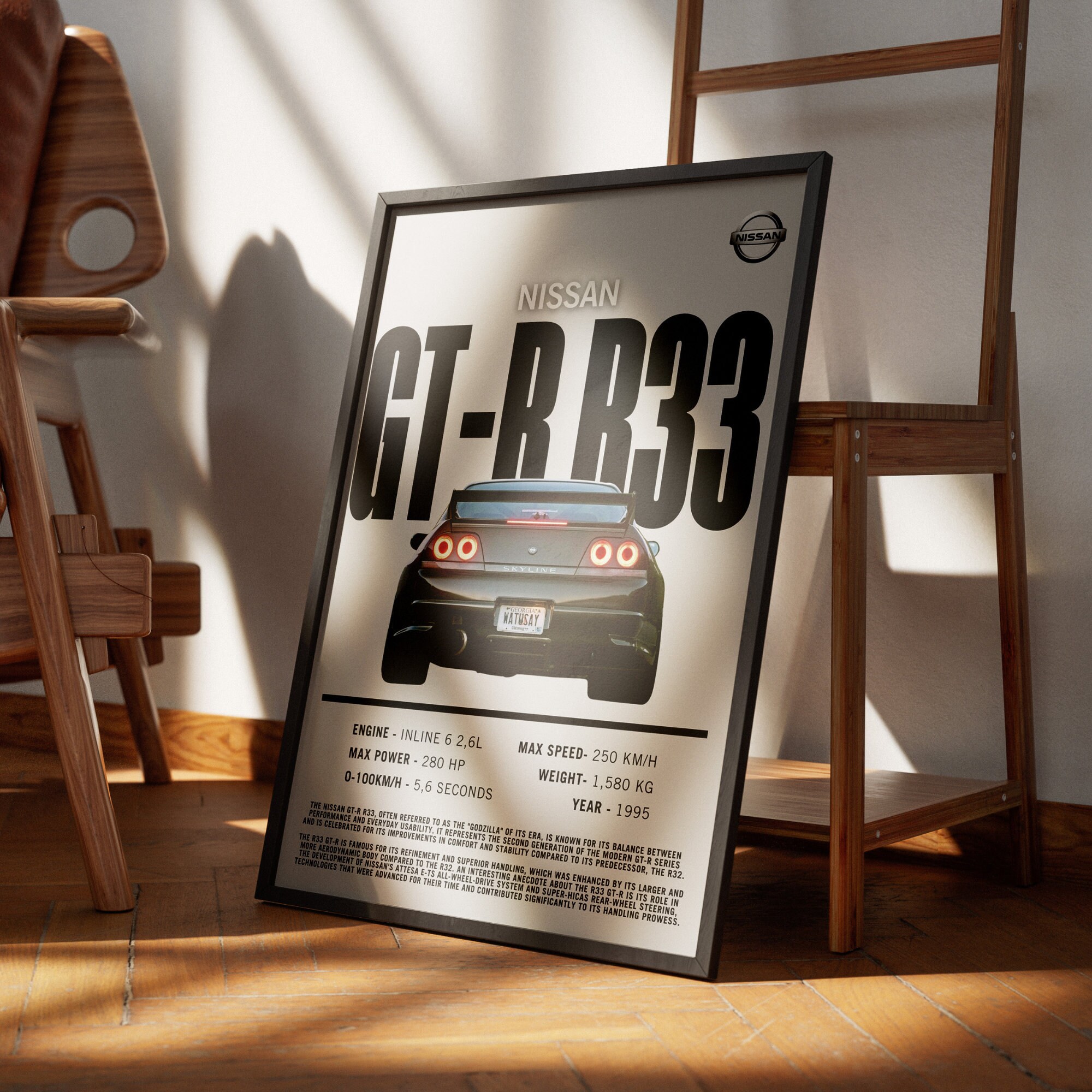 Nissan GTR R33 Poster Supercar Lover Poster Japanese Iconic Print Sport ...