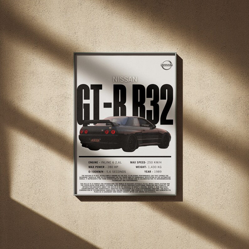 Nissan GTR R32 Poster Supercar Lover Poster Japanese Iconic Print Sport ...