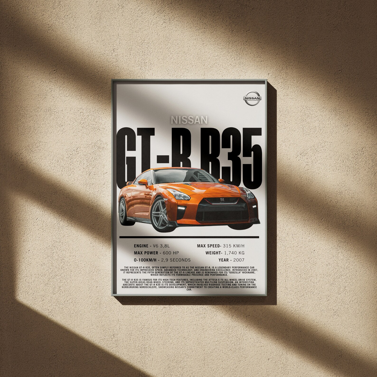 Nissan GTR R35 Poster Supercar Lover Poster Japanese Iconic Print Sport ...
