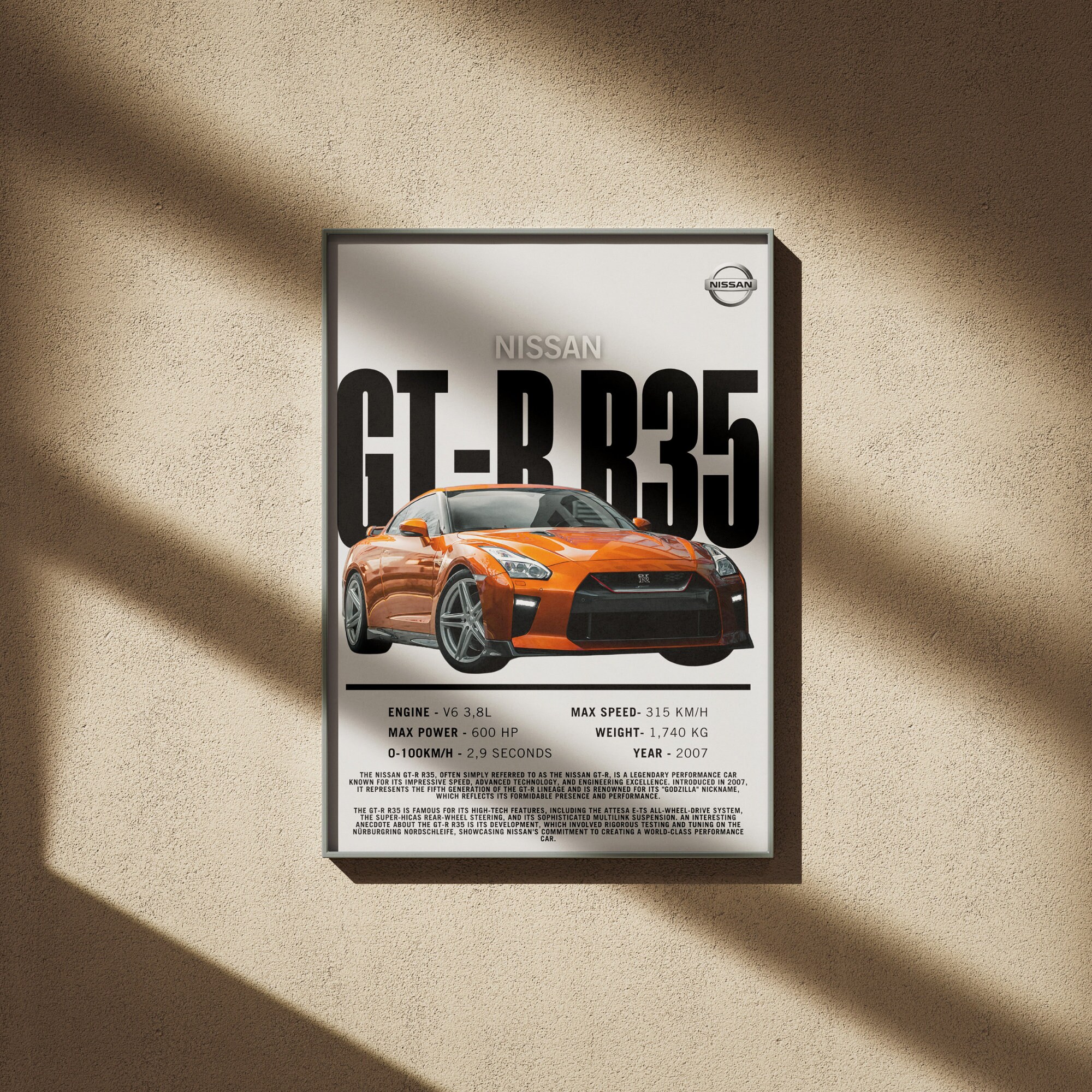 Nissan GTR R35 Poster Supercar Lover Poster Japanese Iconic Print Sport ...