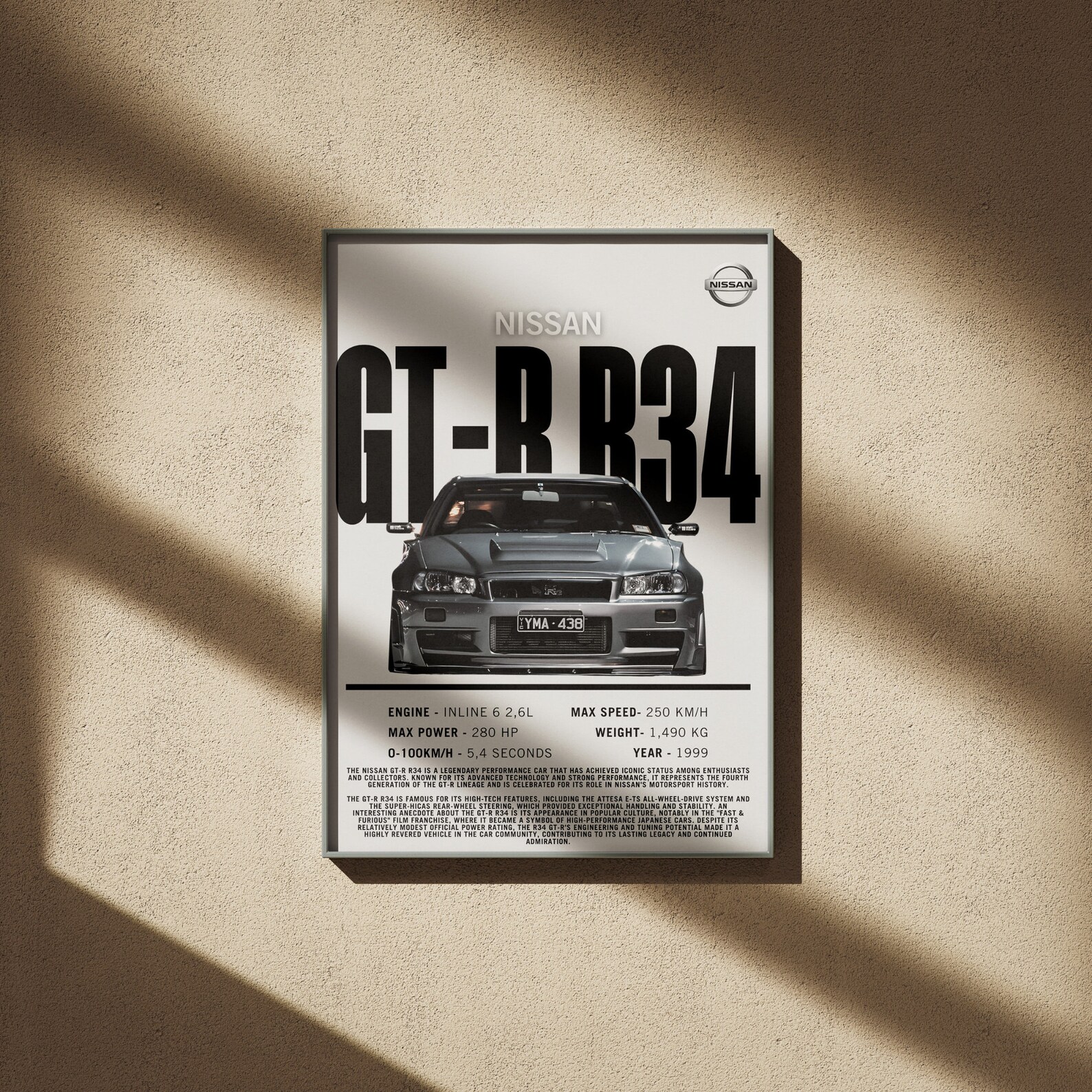 Nissan GTR R34 Poster Supercar Lover Poster Japanese Iconic Print Sport ...