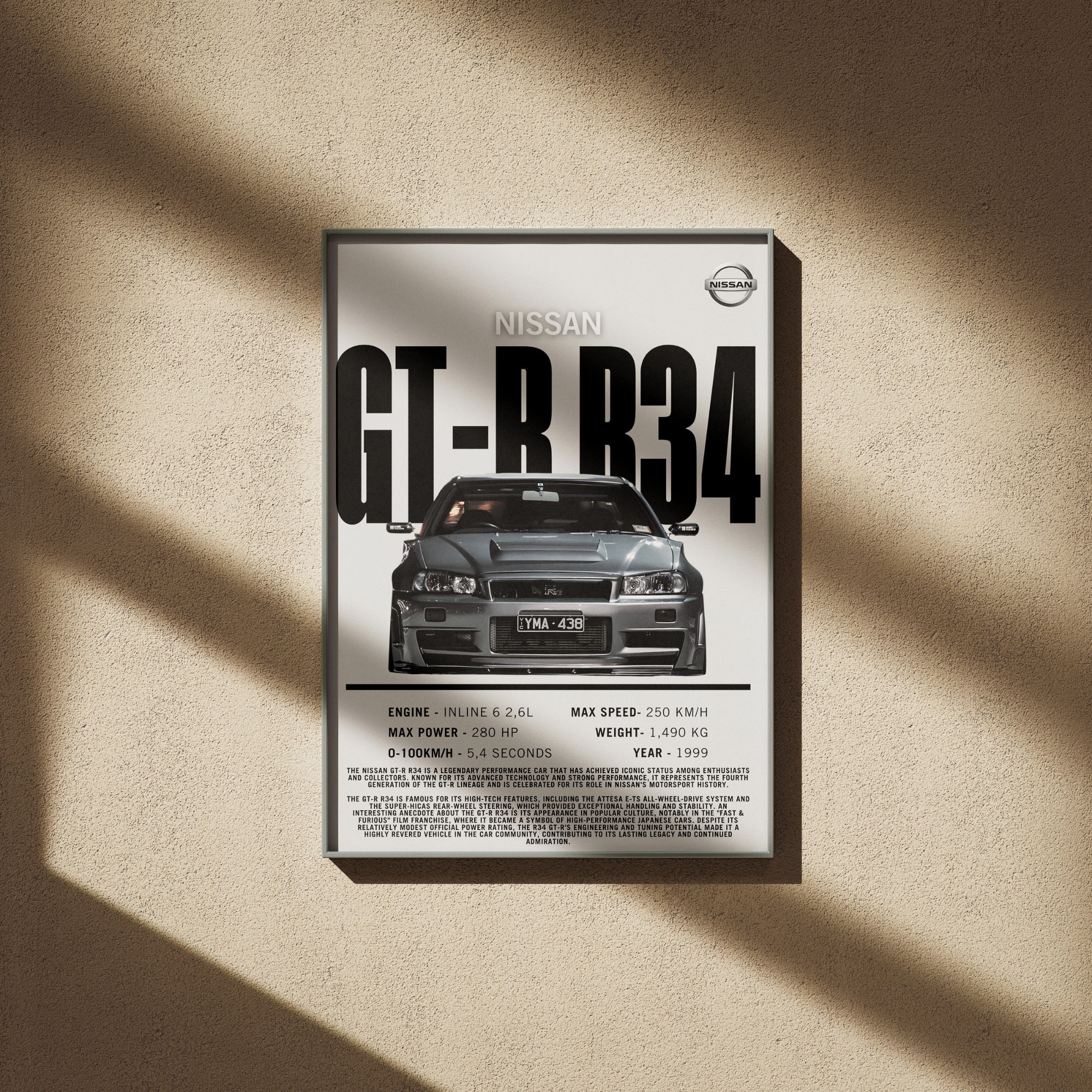 Nissan GTR R34 Poster Supercar Lover Poster Japanese Iconic Print Sport ...