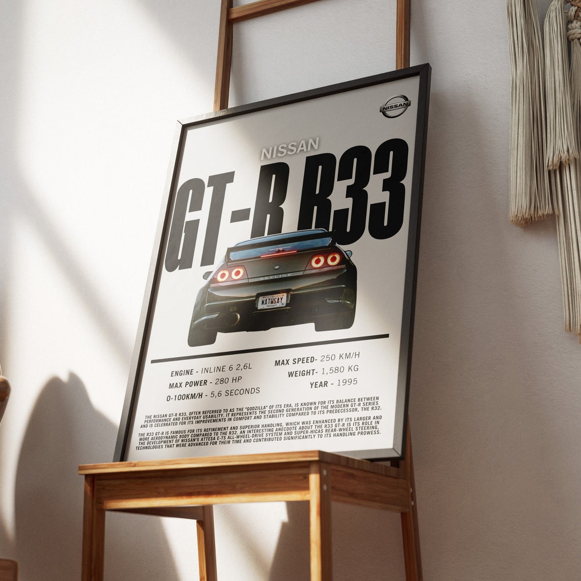 Nissan GTR R33 Poster Supercar Lover Poster Japanese Iconic Print Sport ...