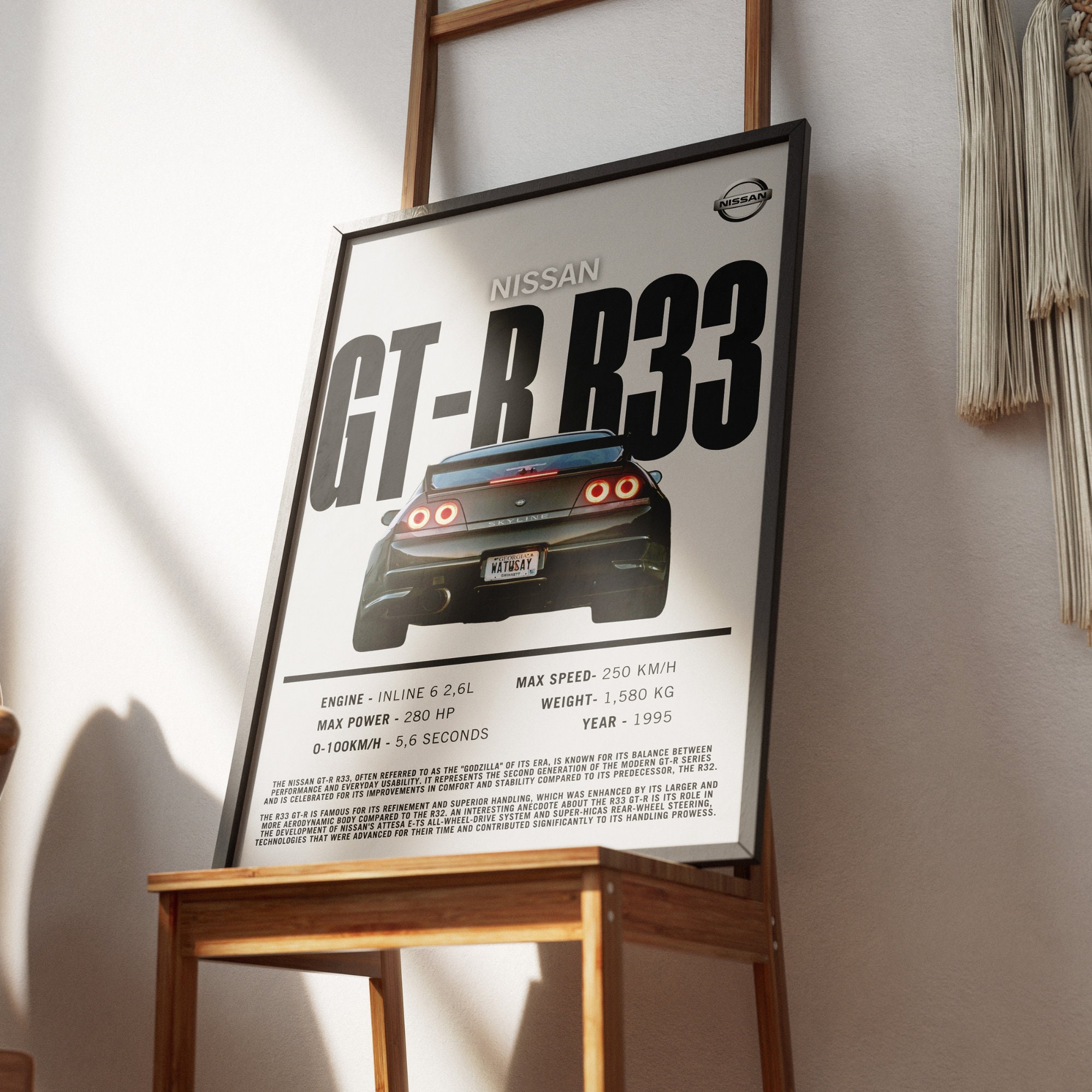 Nissan GTR R33 Poster Supercar Lover Poster Japanese Iconic Print Sport ...