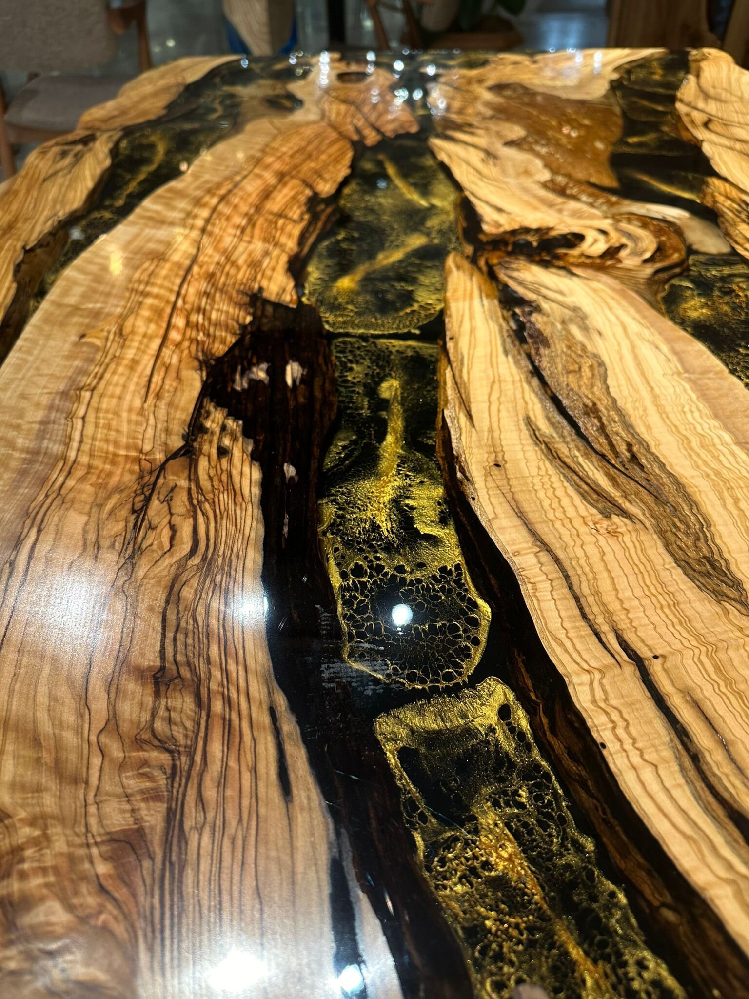 MADE TO ORDER | Olive Wood Table With Black Epoxy - Etsy