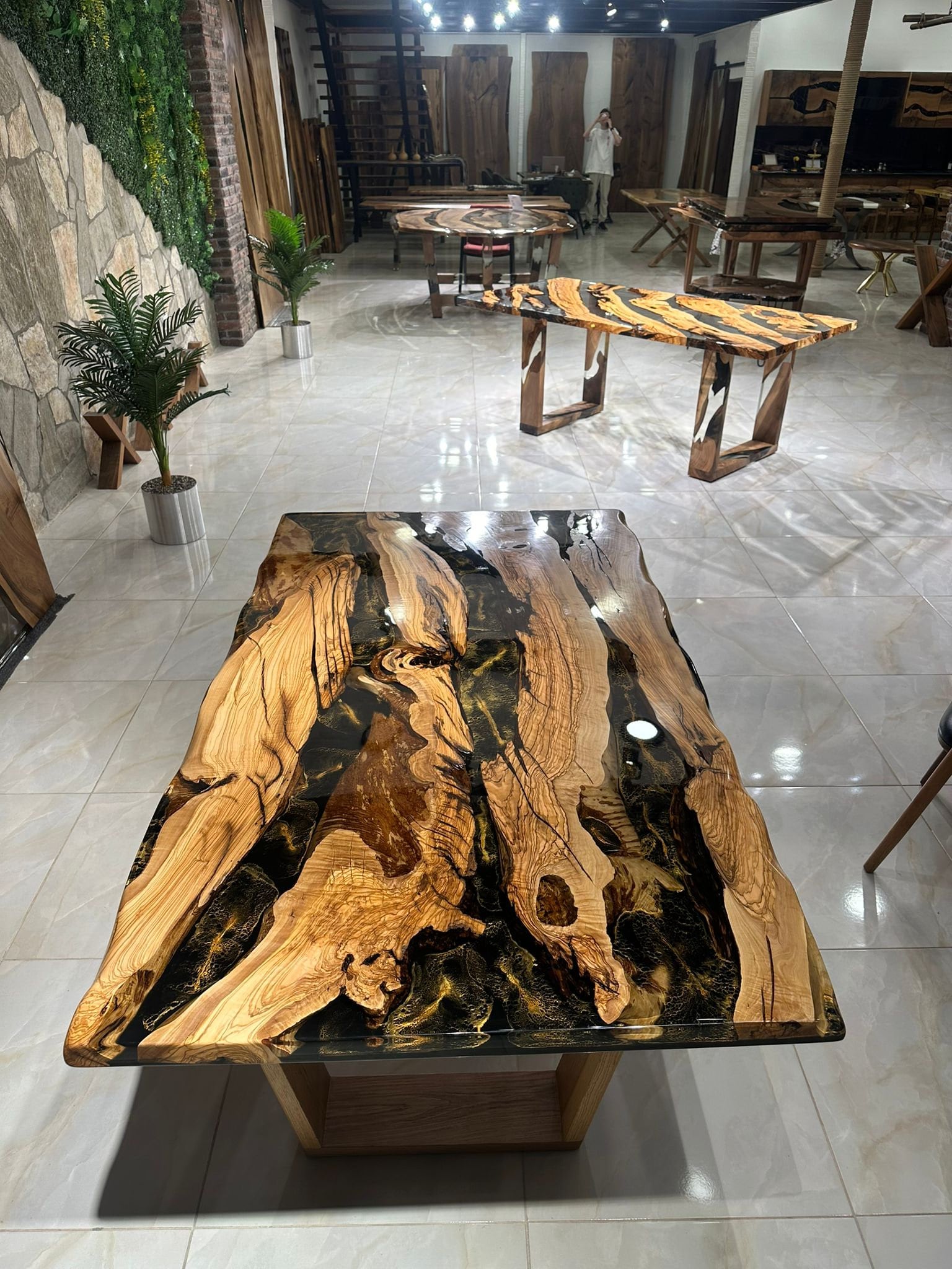 MADE TO ORDER | Olive Wood Table With Black Epoxy - Etsy