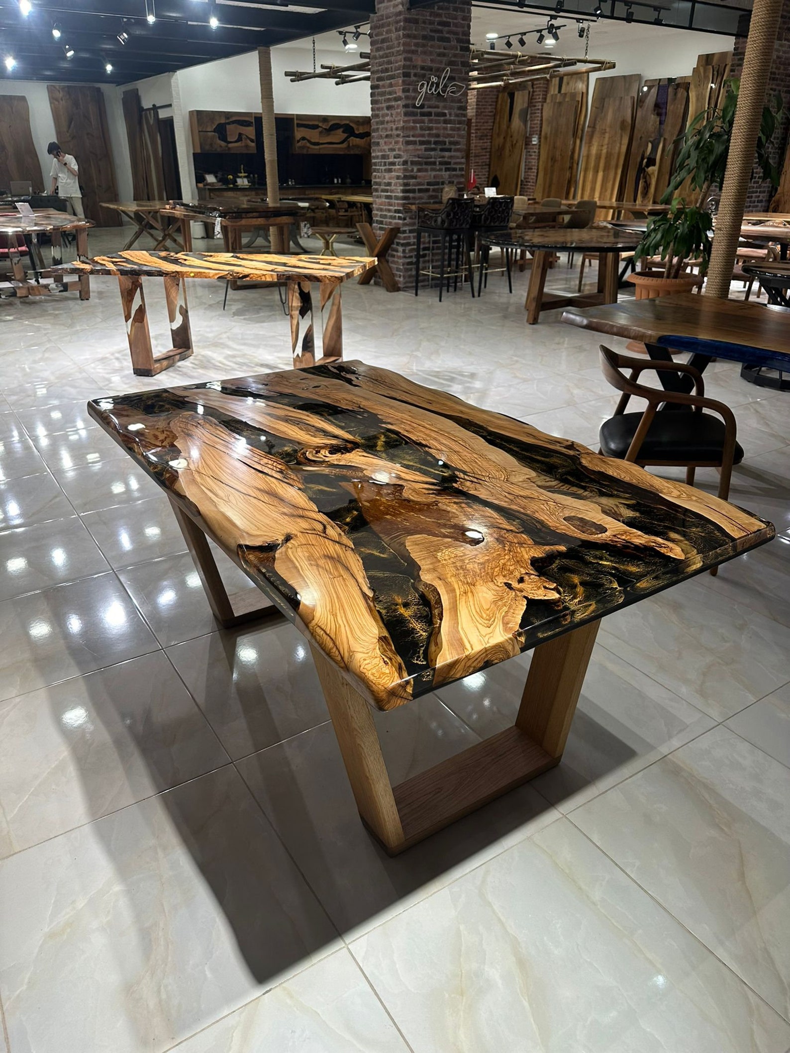 MADE TO ORDER | Olive Wood Table With Black Epoxy - Etsy