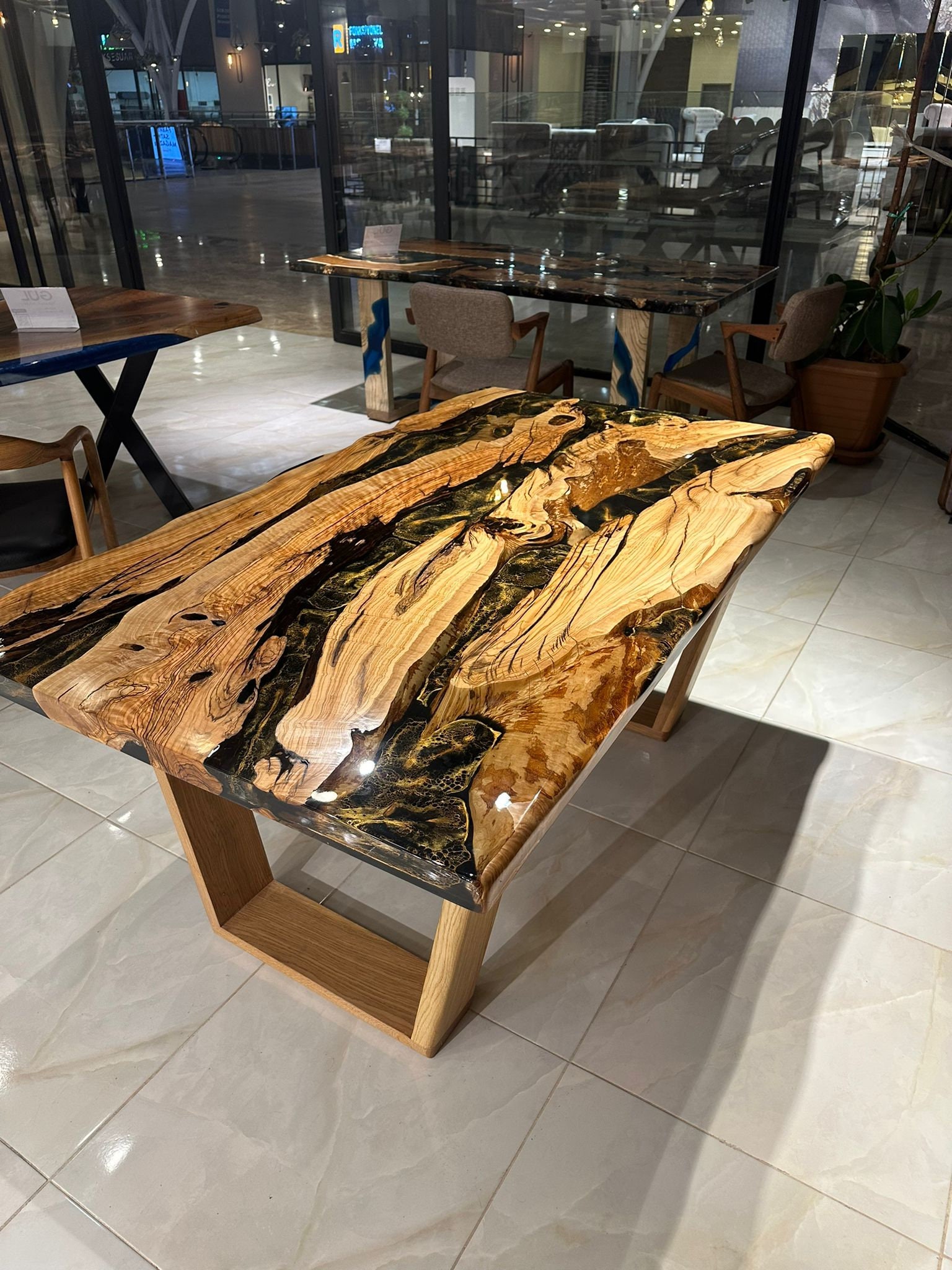 MADE TO ORDER | Olive Wood Table With Black Epoxy - Etsy