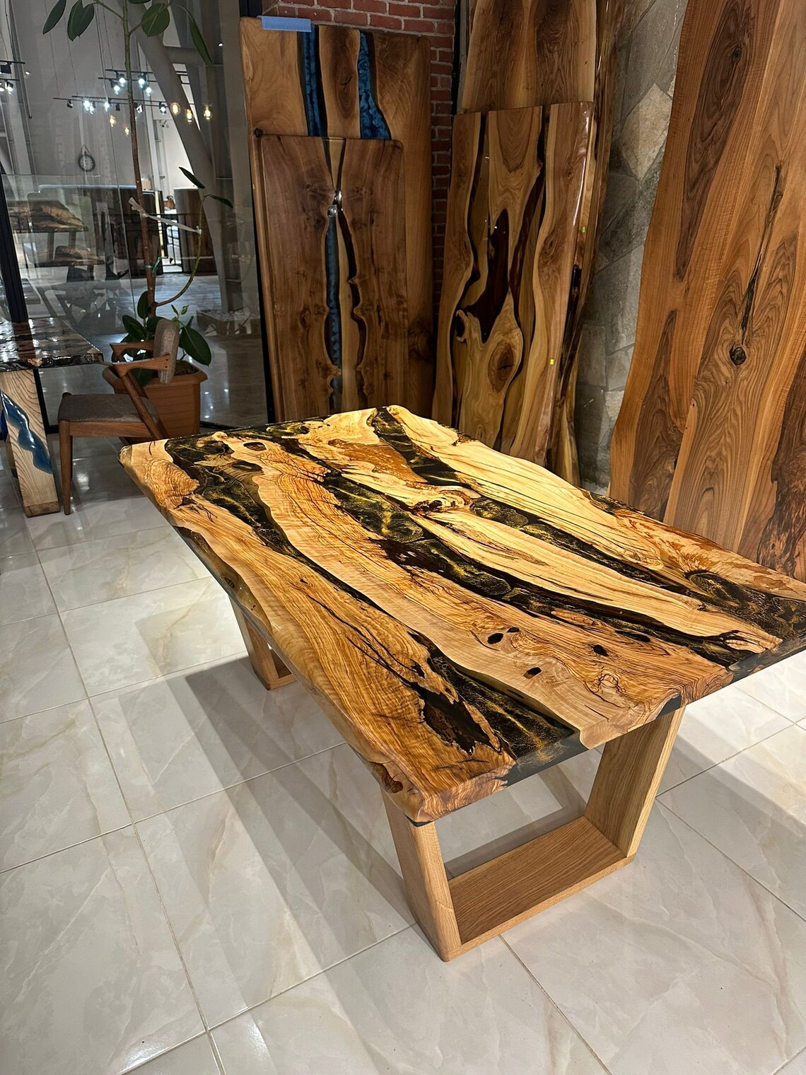 MADE TO ORDER | Olive Wood Table With Black Epoxy - Etsy