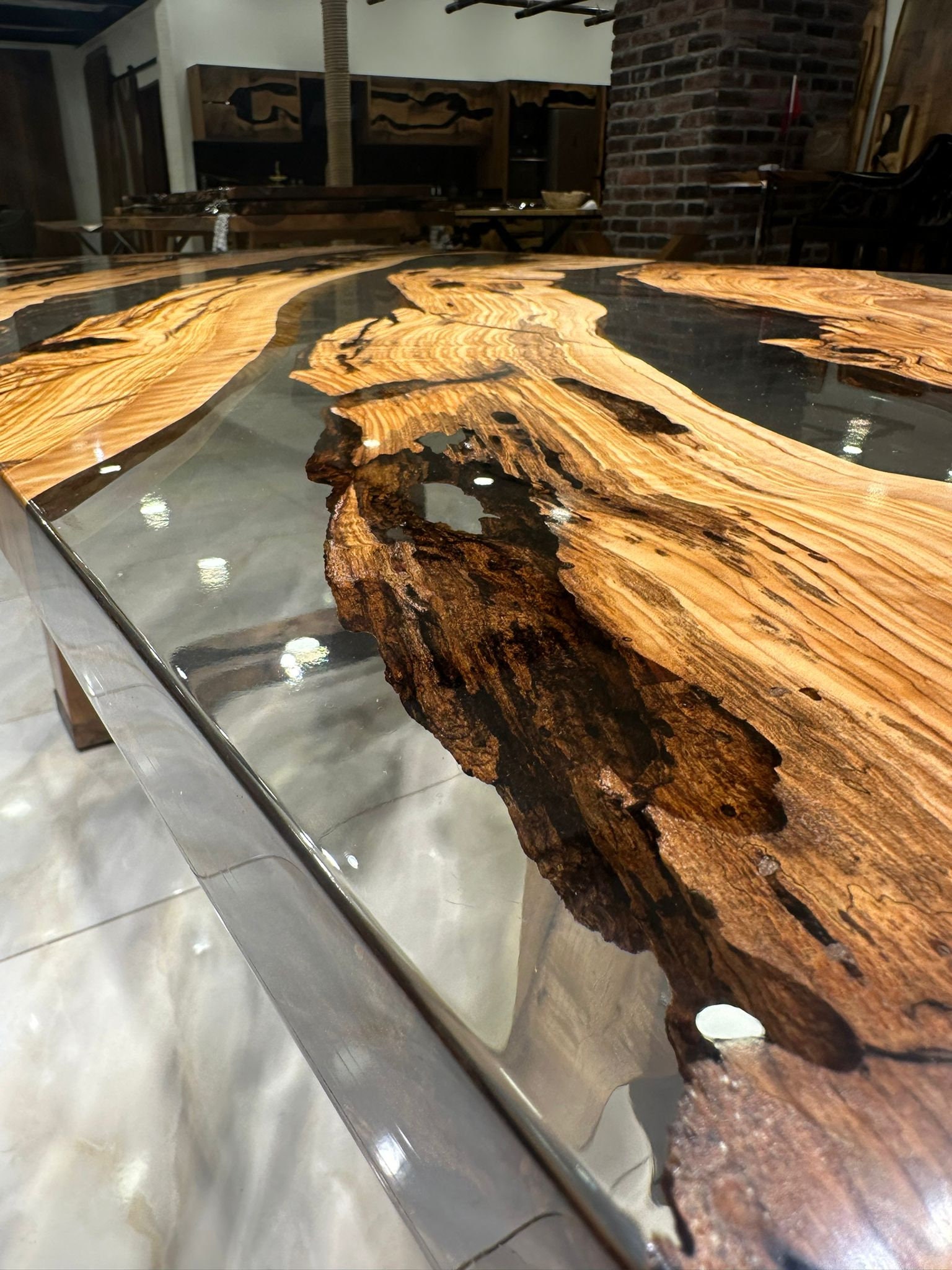 Olive Wood Table With Transparent Epoxy - Etsy