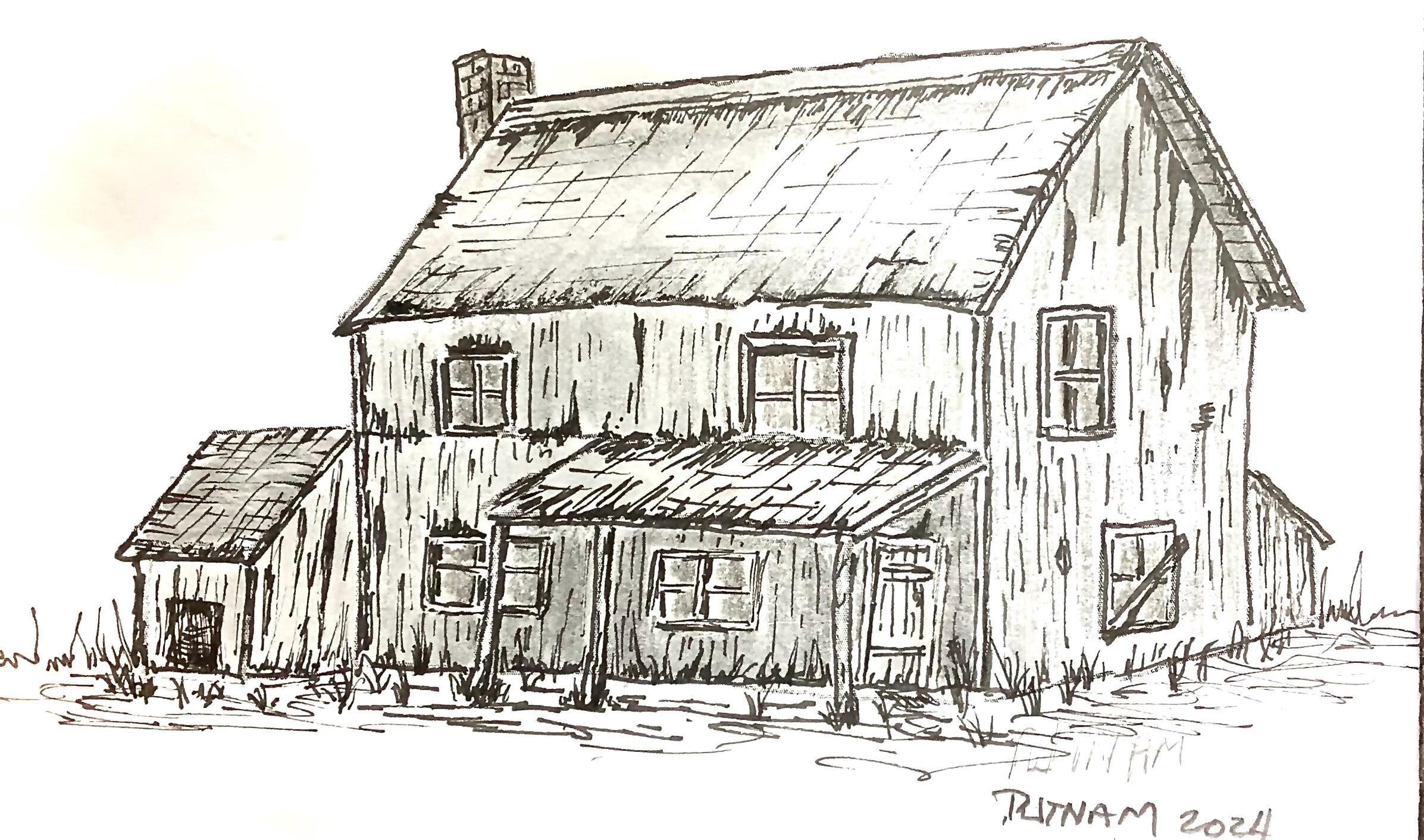 Vintage Drawing of Old Farm House Historic Wooden Country Barn Rustic ...