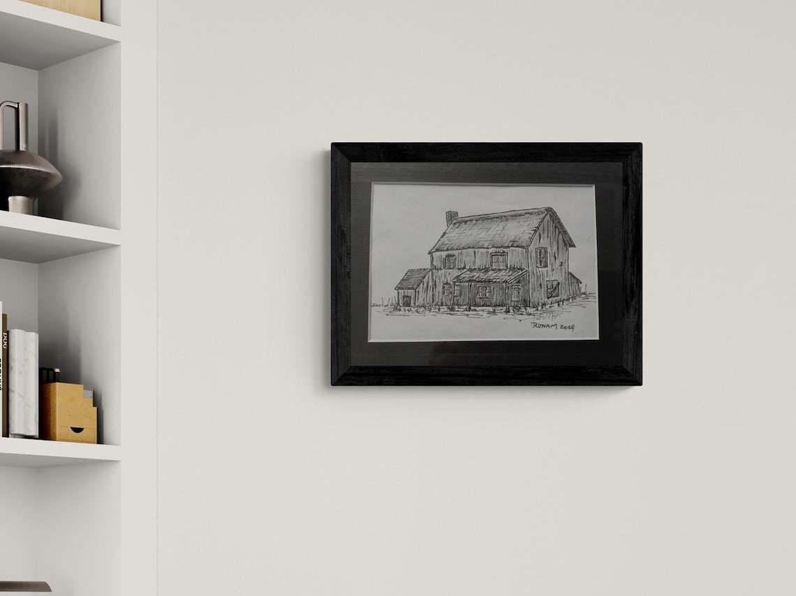 Vintage Drawing of Old Farm House Historic Wooden Country Barn Rustic ...
