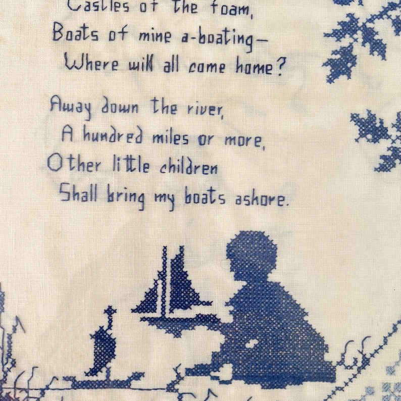 Vintage Cross Stitch Handmade Poem Where Go the Boats Robert Louis ...