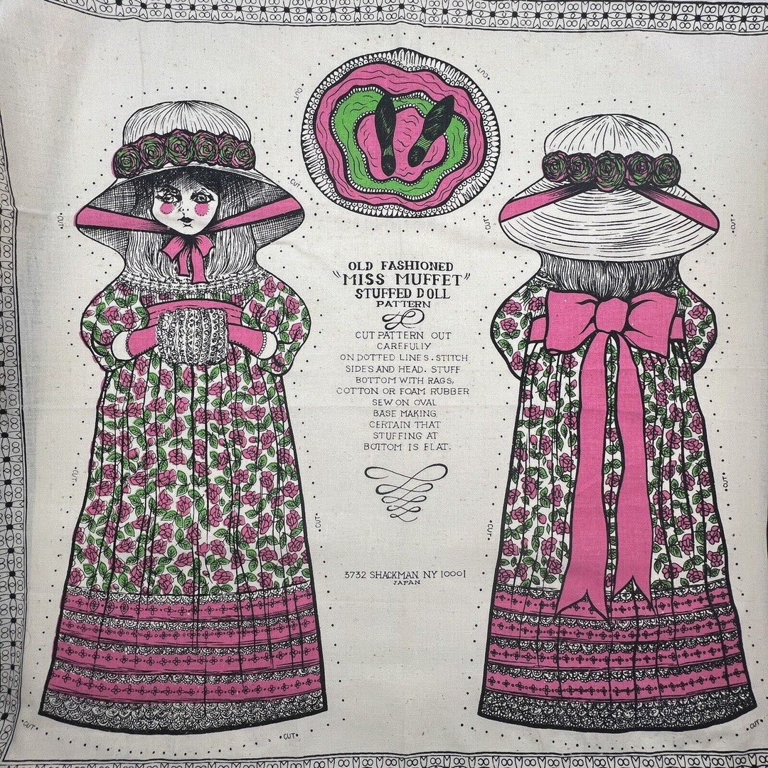 Vintage Old Fashioned Miss Muffet Stuffed Doll Pattern Cotton Hakman ...