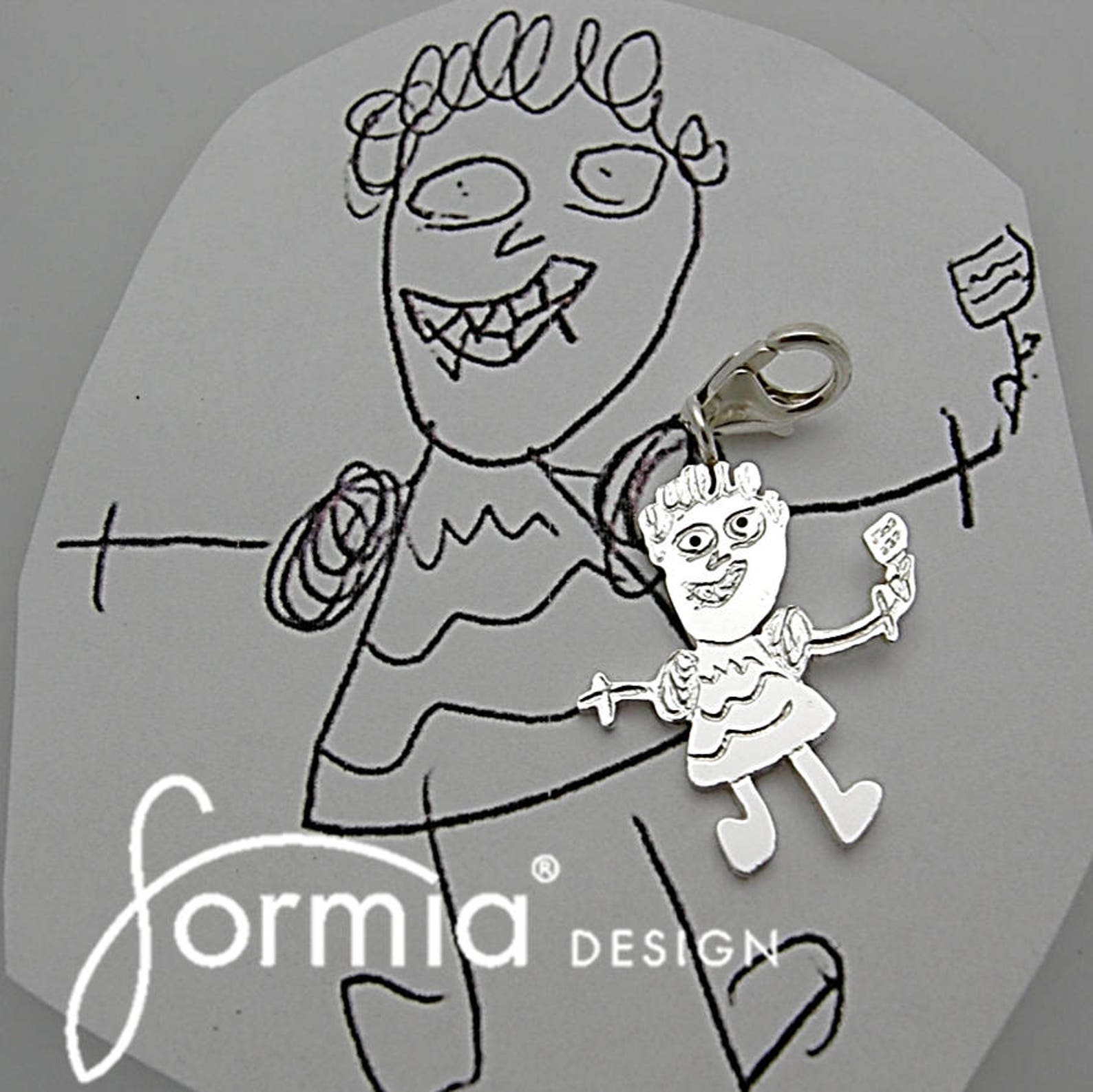 Art Silver Charm Kids Doodle on Bracelet Charm Kids Portrait - Etsy