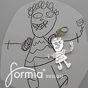 Art Silver Charm- Kids Doodle on Bracelet Charm- Kids Portrait Charm ...