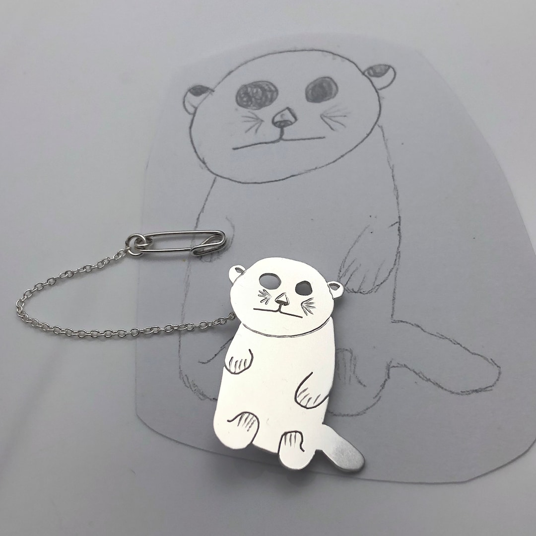 Silver Brooch With Your Childs Drawing, Handmade Silver Pin With ...