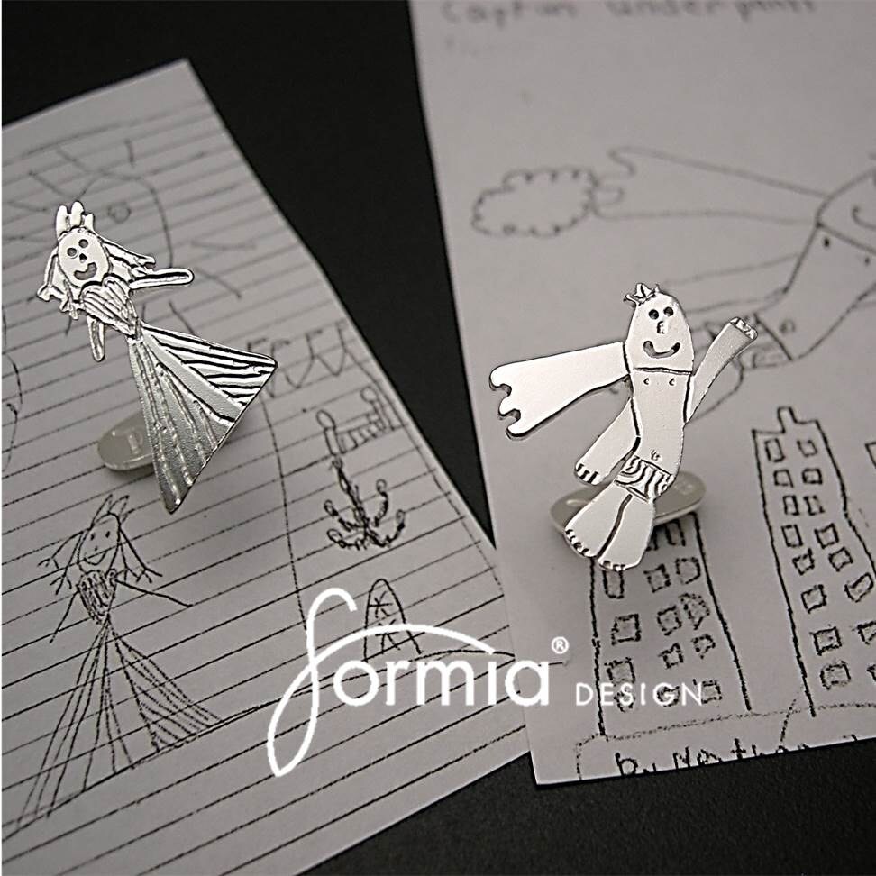 Kids Drawing on Cufflinks for Dad, Art on Silver Cufflinks, Childs ...