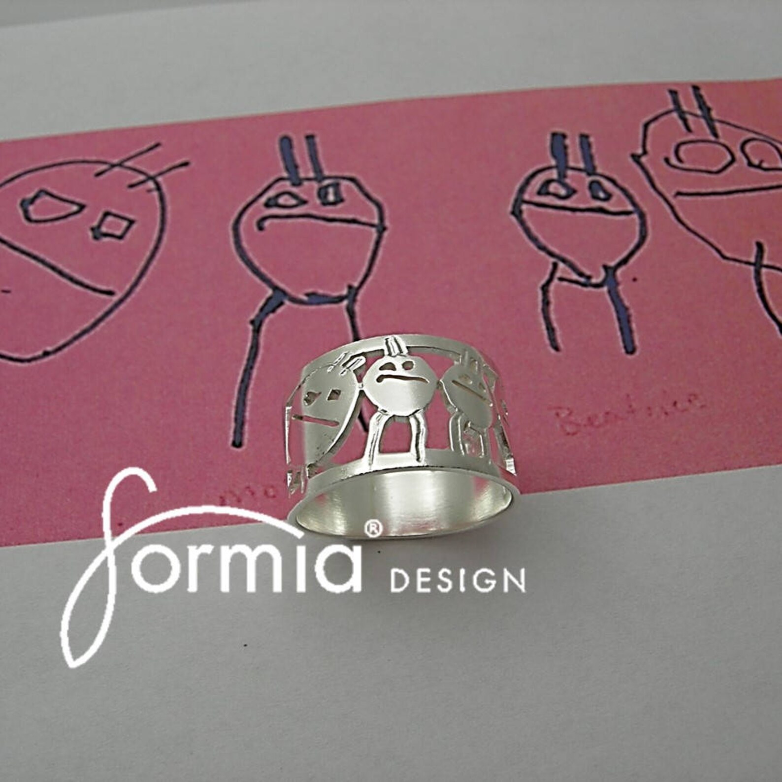 Kids Art Ring Family Portrait Cut Out on Sterling Silver Ring - Etsy