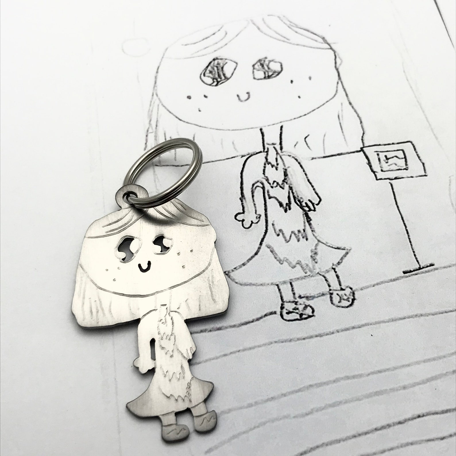 Your Child's Drawing as Keychain Custom Handmade Titanium | Etsy