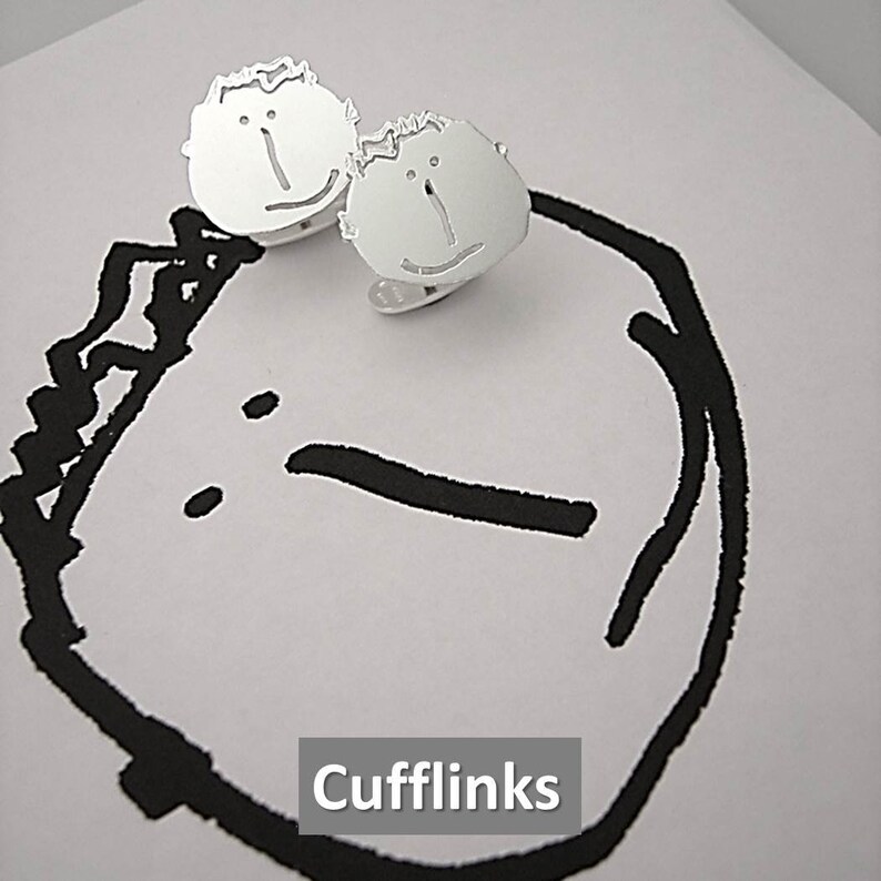 Kids Drawing on Cufflinks for Dad, Art on Silver Cufflinks, Childs ...