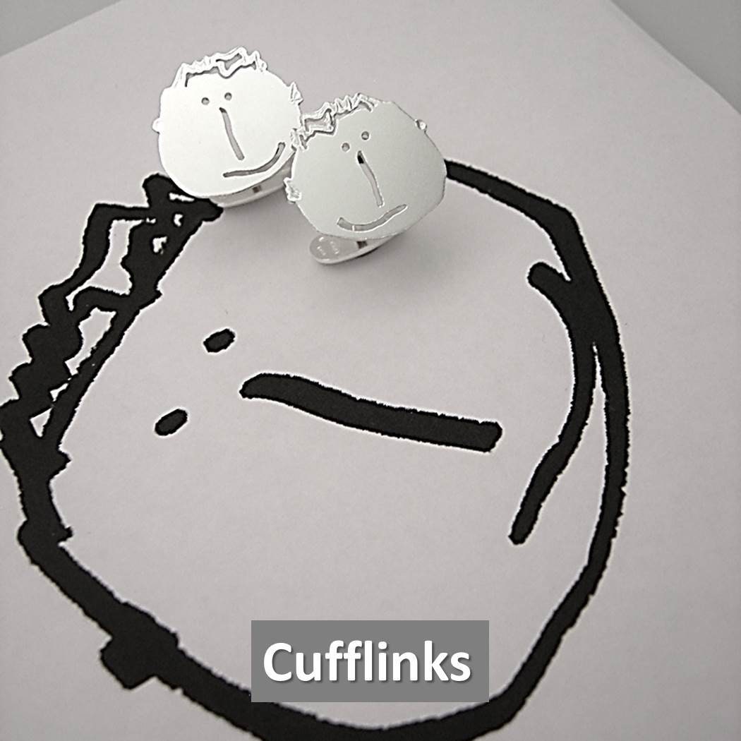 Kids Drawing on Cufflinks for Dad, Art on Silver Cufflinks, Childs ...