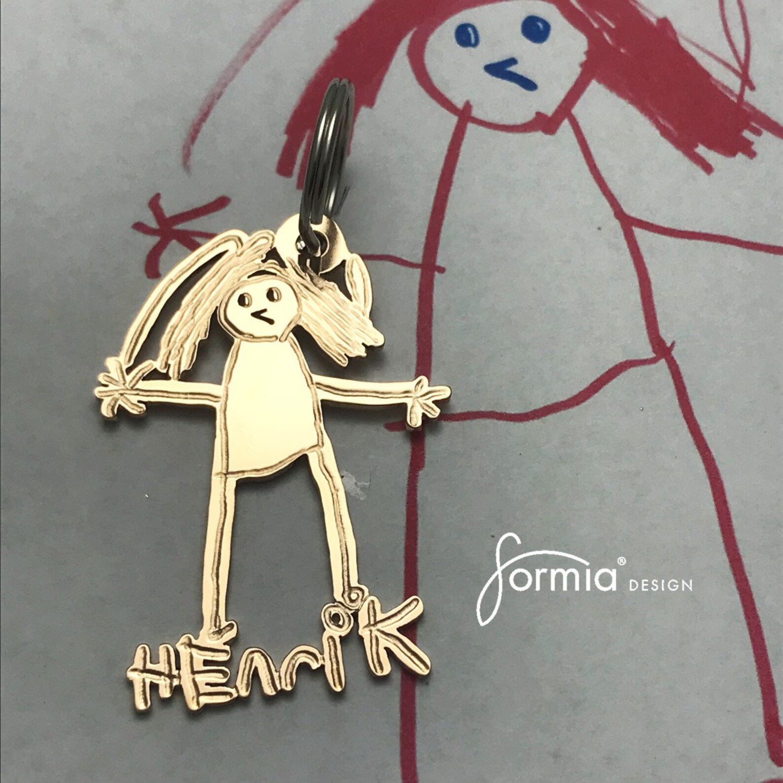 Bronze Key Fob With Your Childs Drawing Kids Art as a Key | Etsy