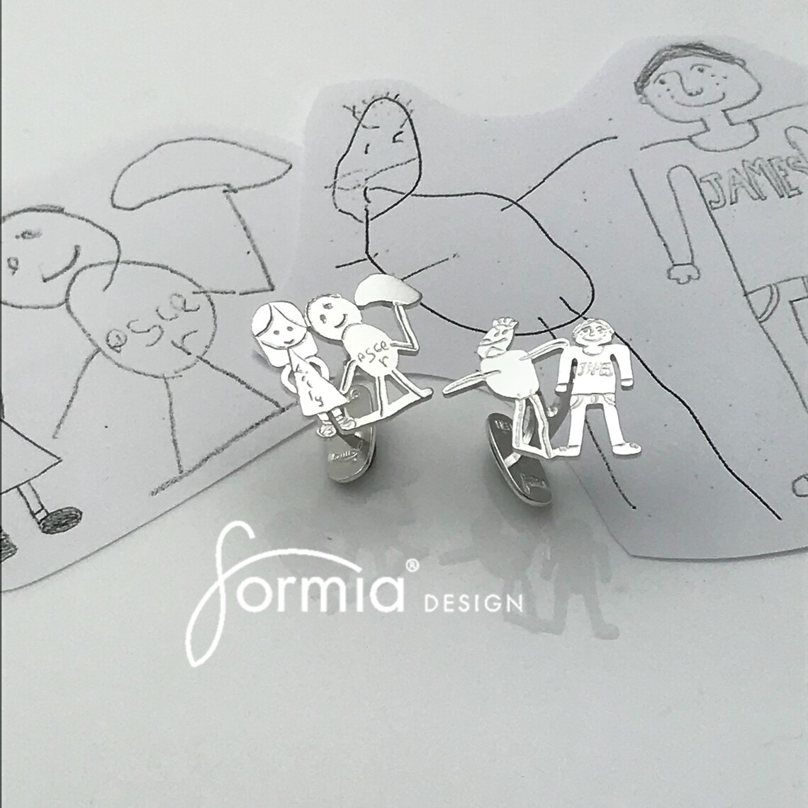 Kids Drawing on Cufflinks for Dad, Art on Silver Cufflinks, Childs ...