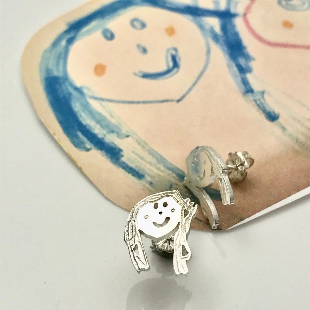 Kids Drawing as Silver Stud Earrings, Small Earrings With Your Own ...