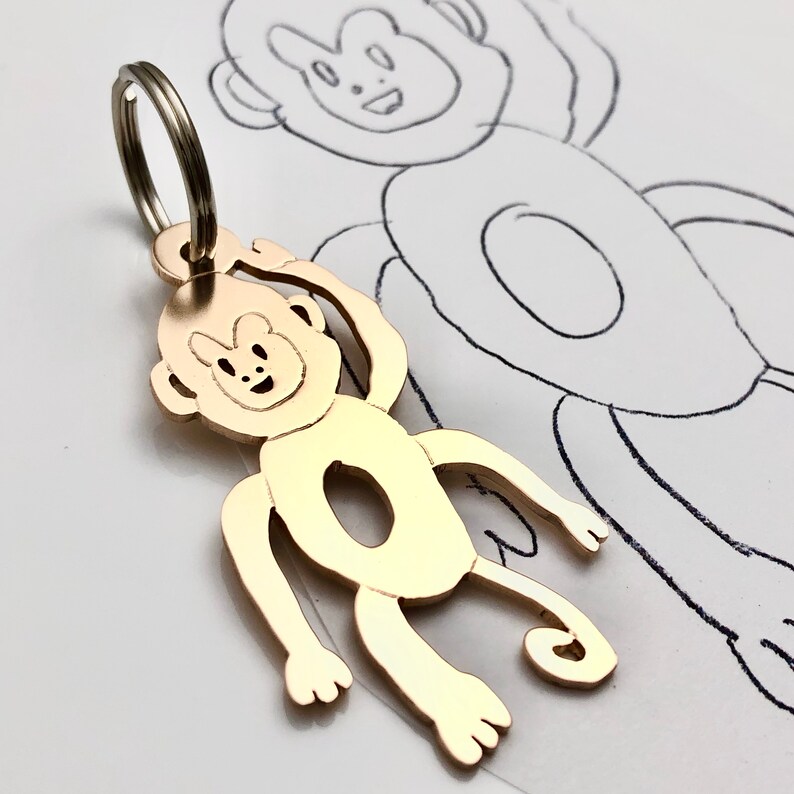 Bronze Key Fob With Your Childs Drawing Kids Art as a Key | Etsy