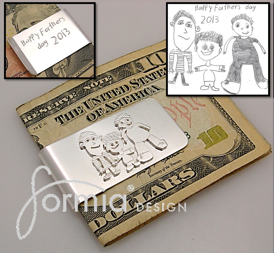 Your Kids Art on a Silver Money Clip Personalized Money Clip | Etsy