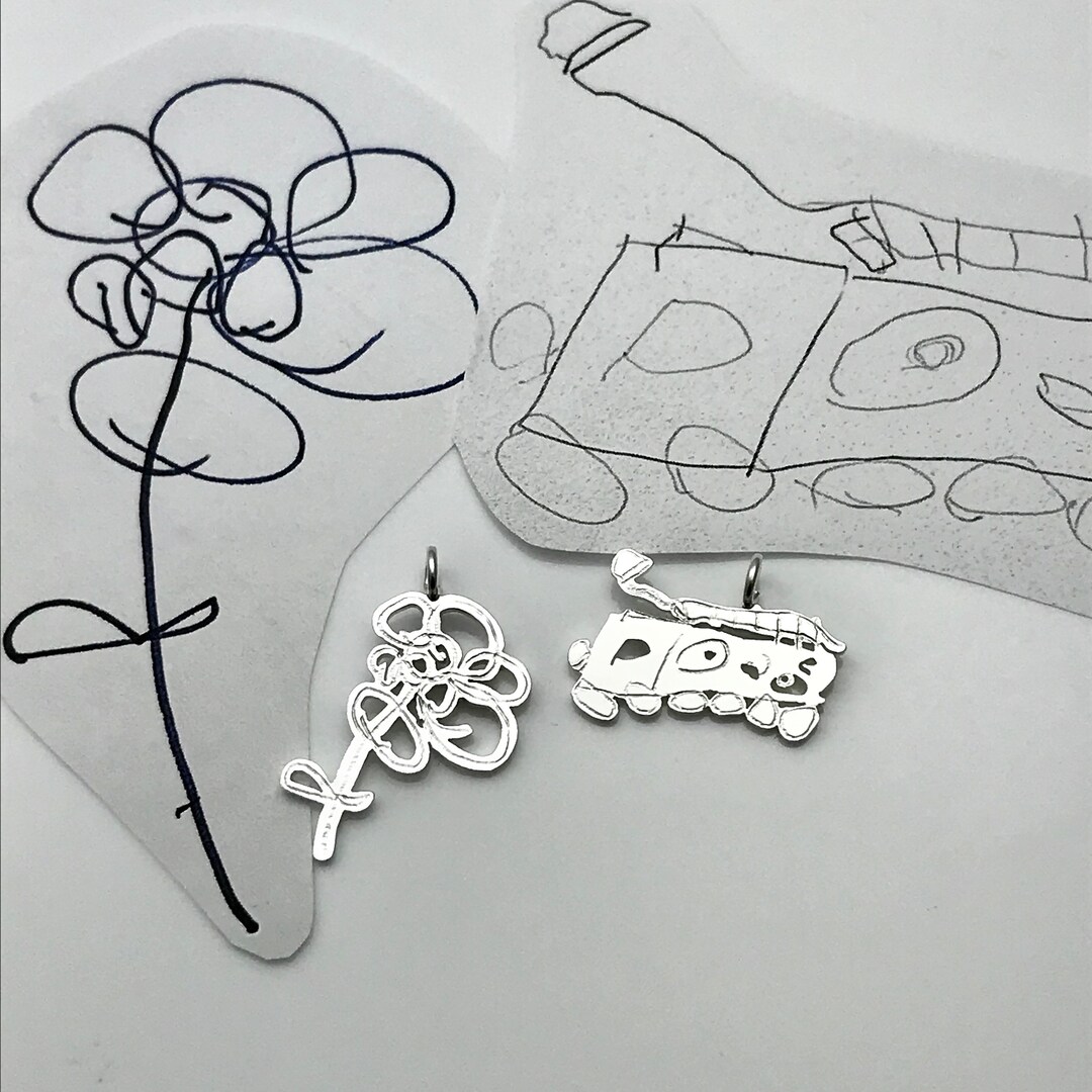 Art Silver Charm- Kids Doodle on Bracelet Charm- Kids Portrait Charm ...