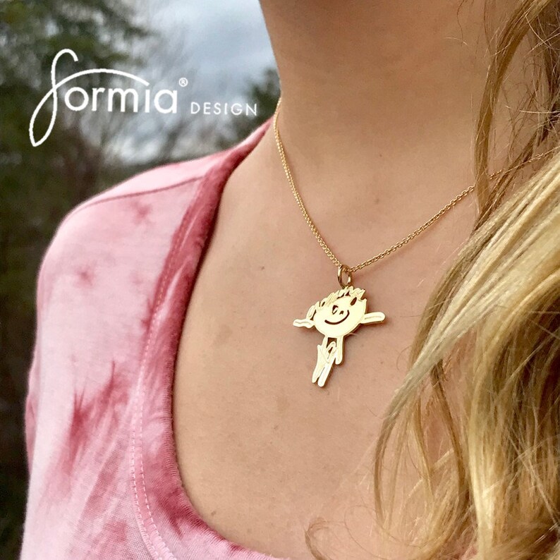 Kids Drawing on 14k Gold Charm, Drawing on Gold Pendant, Gold Artowrk ...