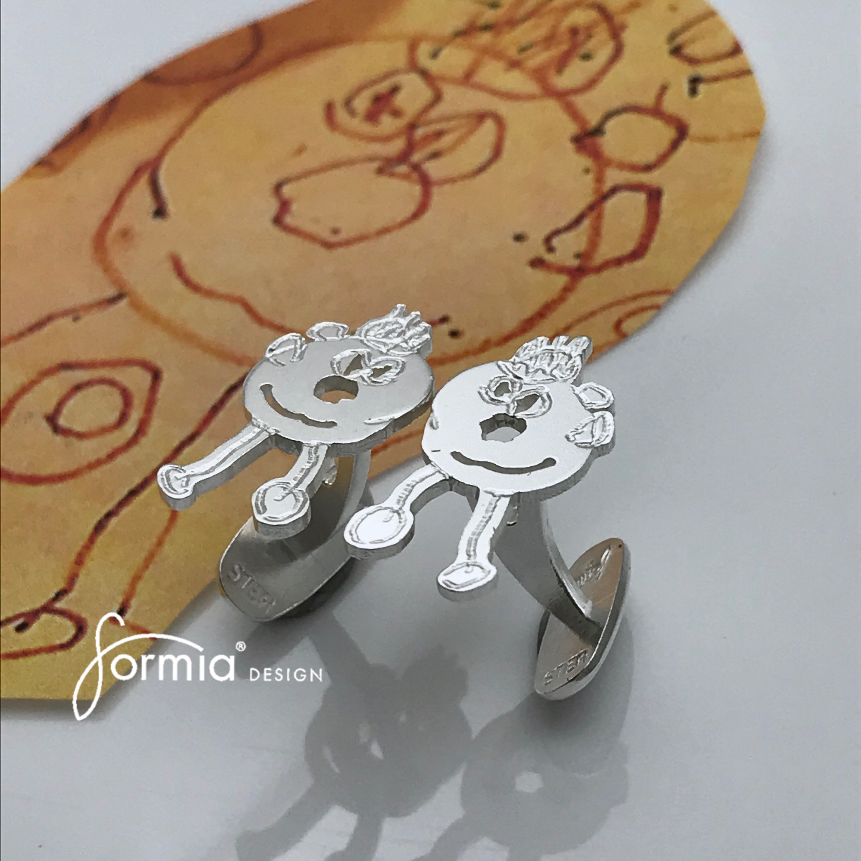 Kids Drawing on Cufflinks for Dad, Art on Silver Cufflinks, Childs ...