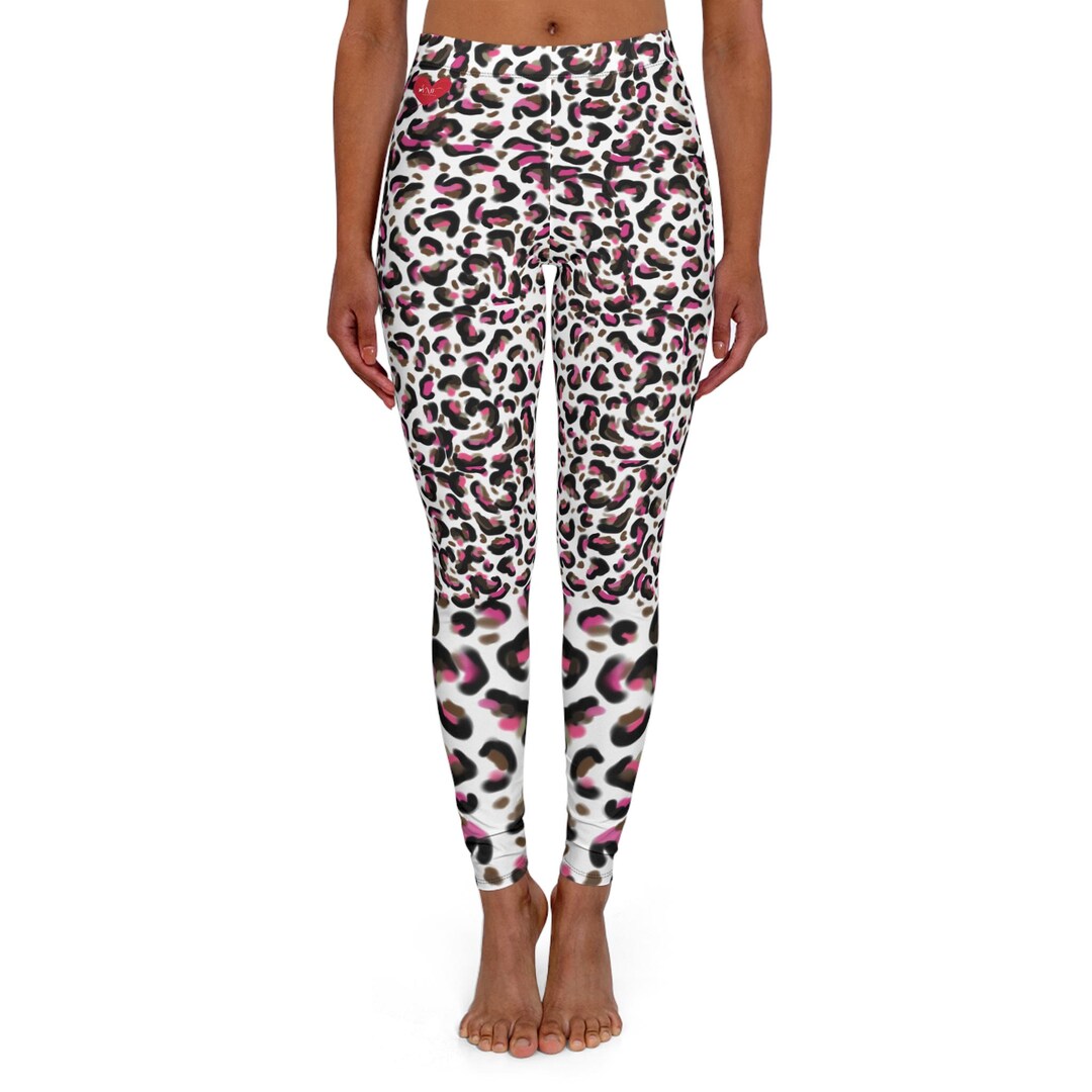 Spandex Leggings, Leopard Spray Paint White & Pink Funky Design, Fun ...