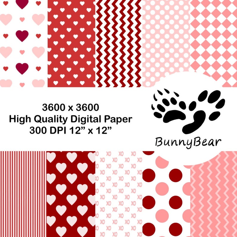 Digital Paper | JPG Files | Hearts Stripes Polka Dots Valentine’s Day ...