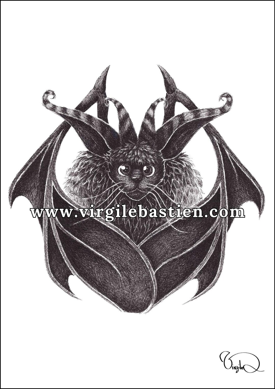 Batcat Fineliner Drawing by Virgile Bastien Laser Printing drawing ...