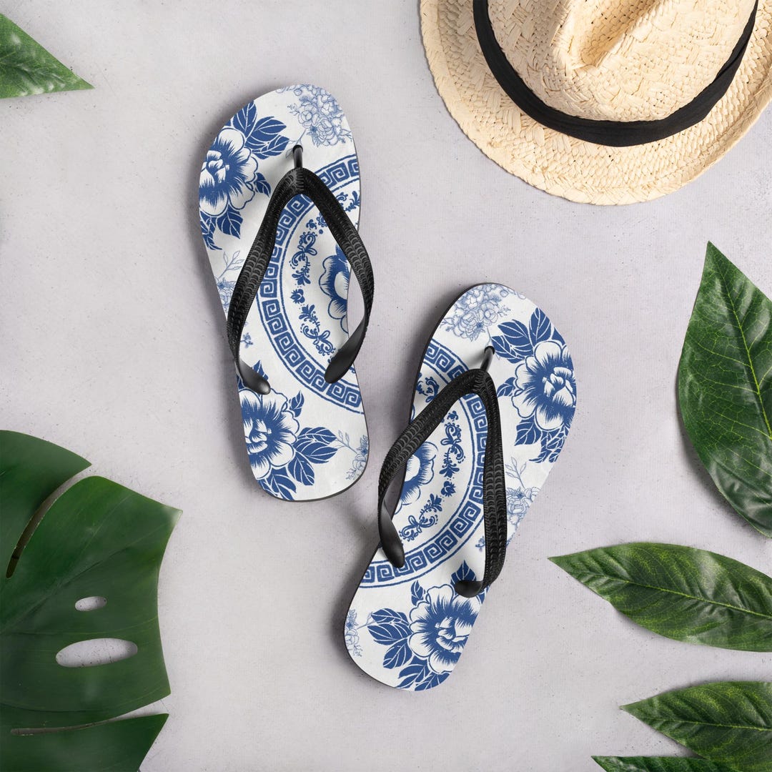 Chinese Porcelain Flip-flops : Indigo Bloom - Etsy