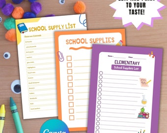 Set of 3 School Supplies Checklist | 3 Variations | School Essentials ...