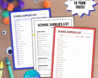 Set of 3 School Supplies Checklist | 3 Variations | School Essentials ...