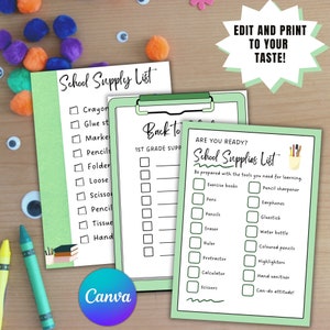 Set of 3 School Supplies Checklist | 3 Variations | School Essentials ...
