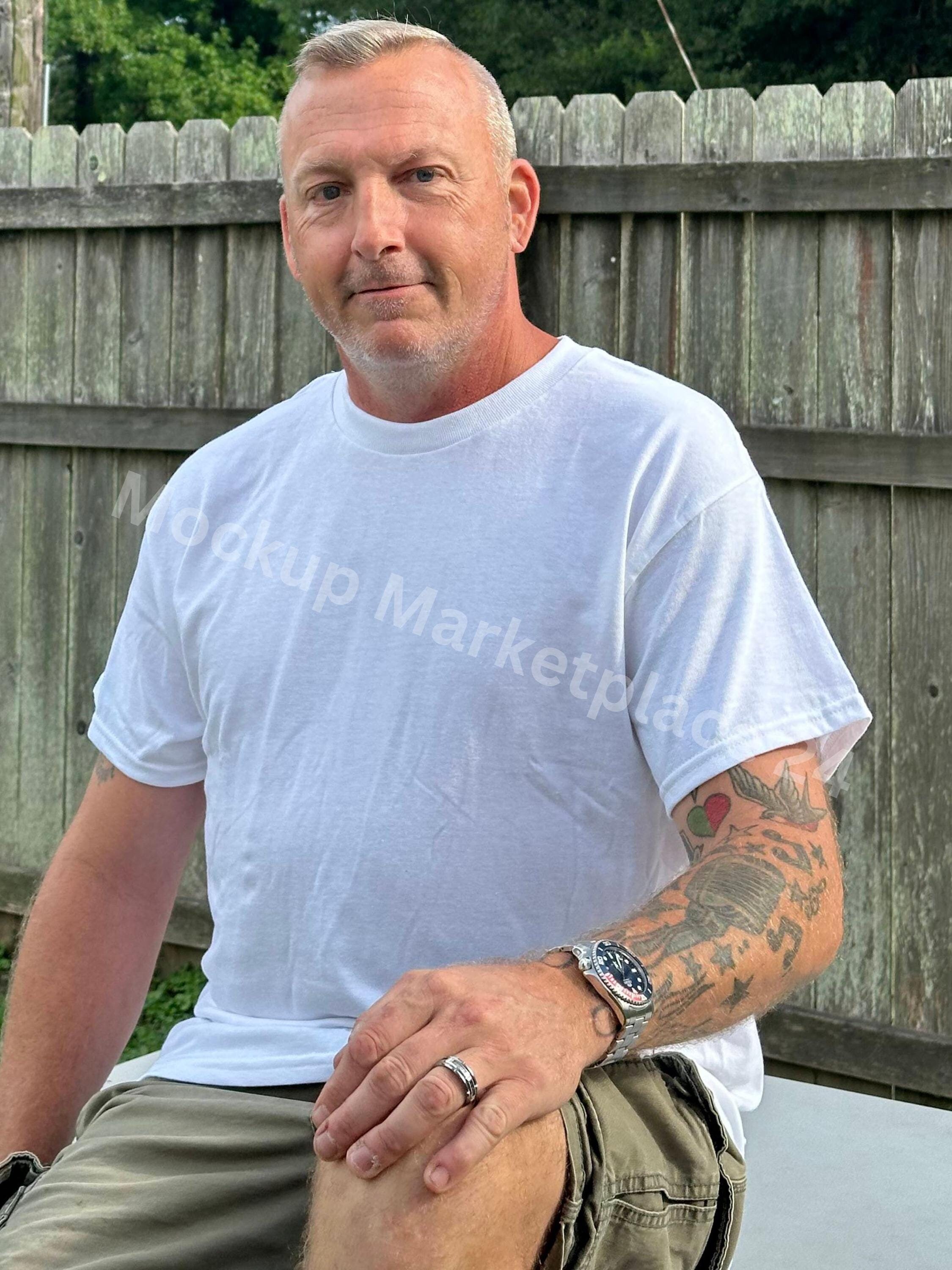 Gildan 5000 White T-shirt Mockup Men G5000 Tshirt Mock Up Real Human ...