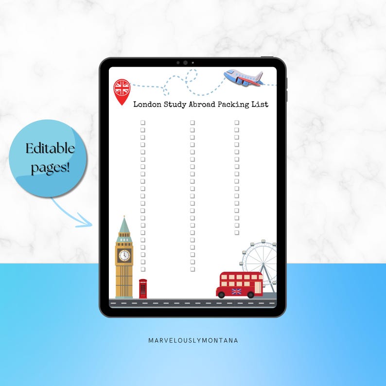 London Study Abroad Themed Checklist & Canva Template | Printable ...