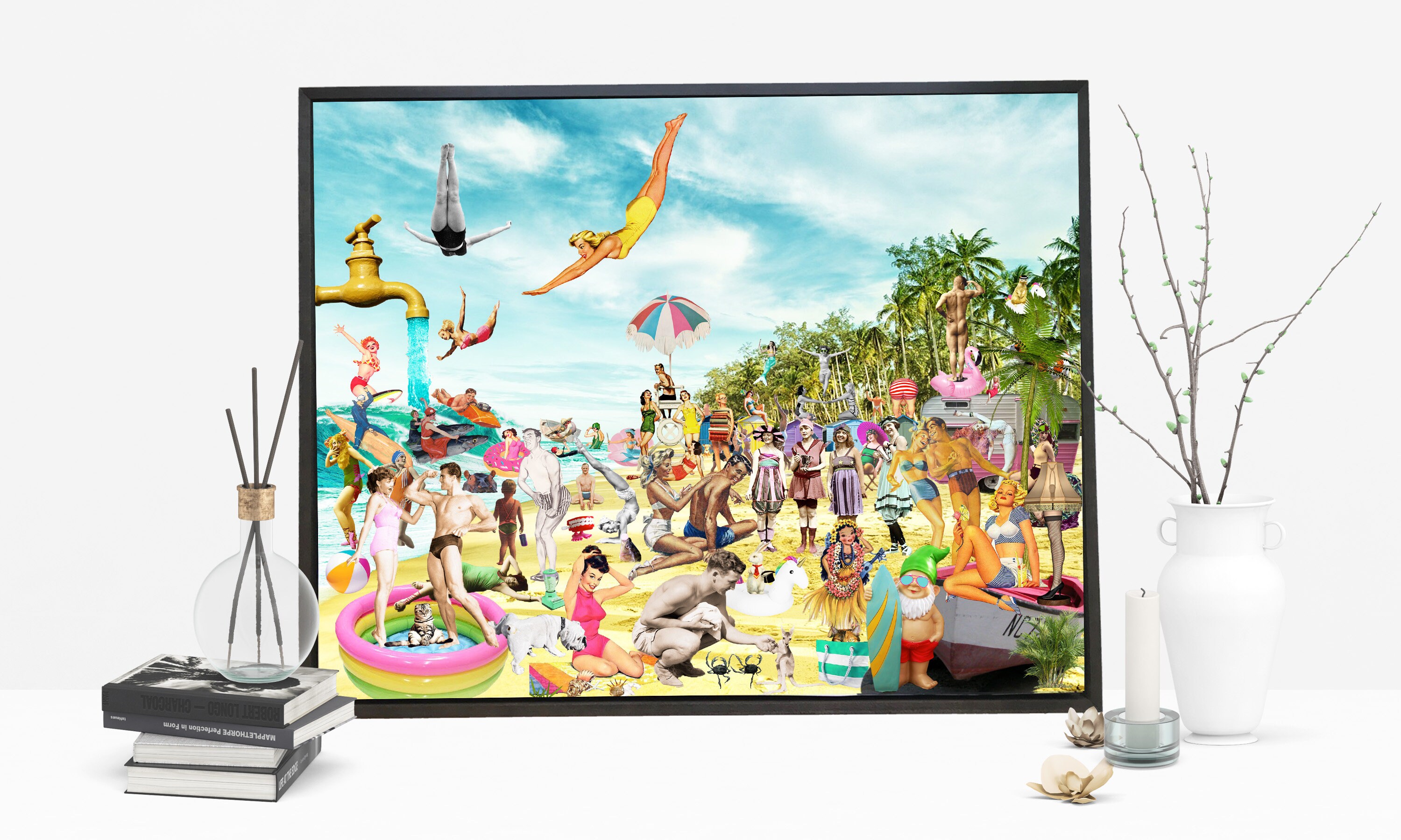 Funny Beach Collage Art Poster Print,beach House Decor,funky Wall Decor ...