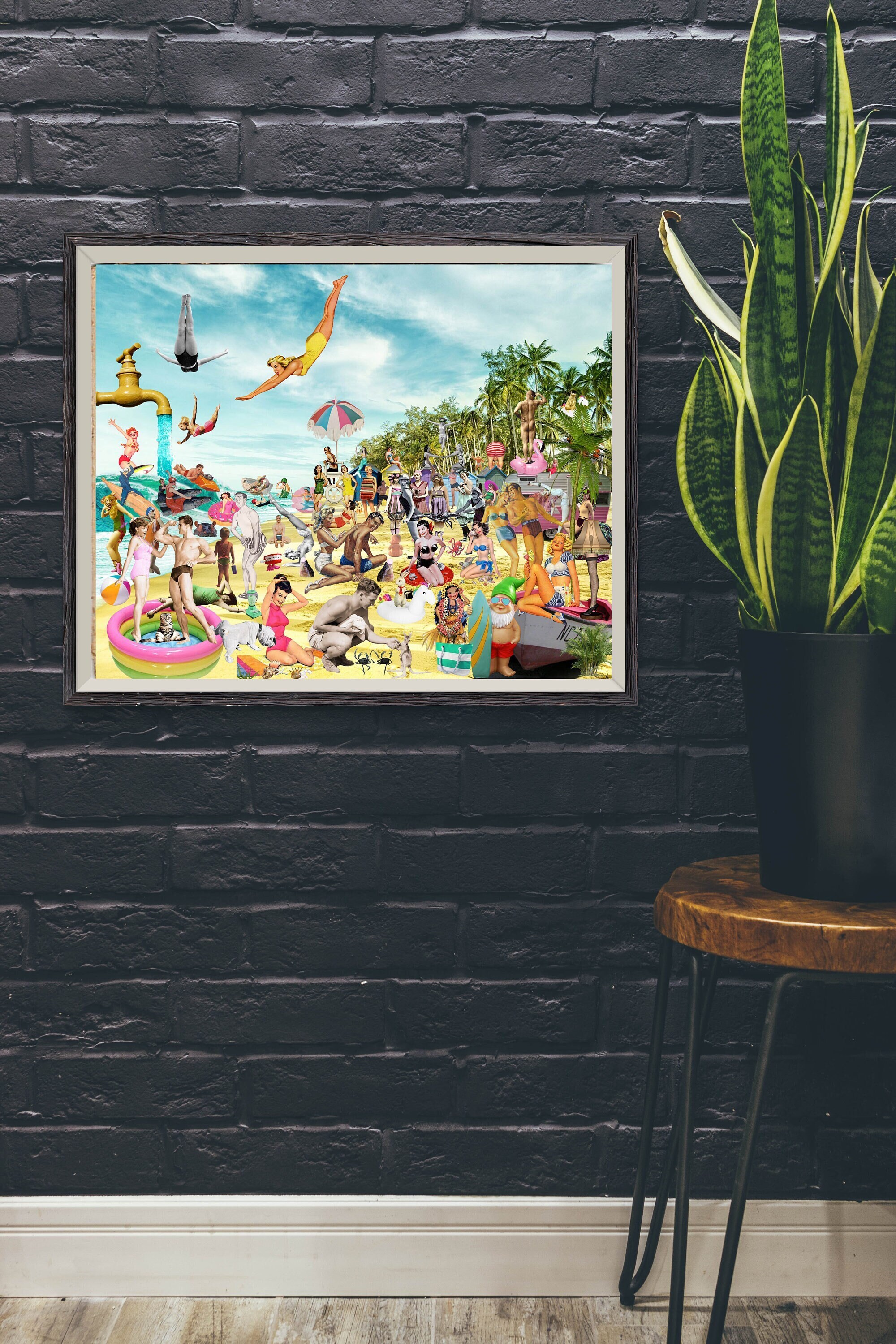 Funny Beach Collage Art Poster Print,beach House Decor,funky Wall Decor ...