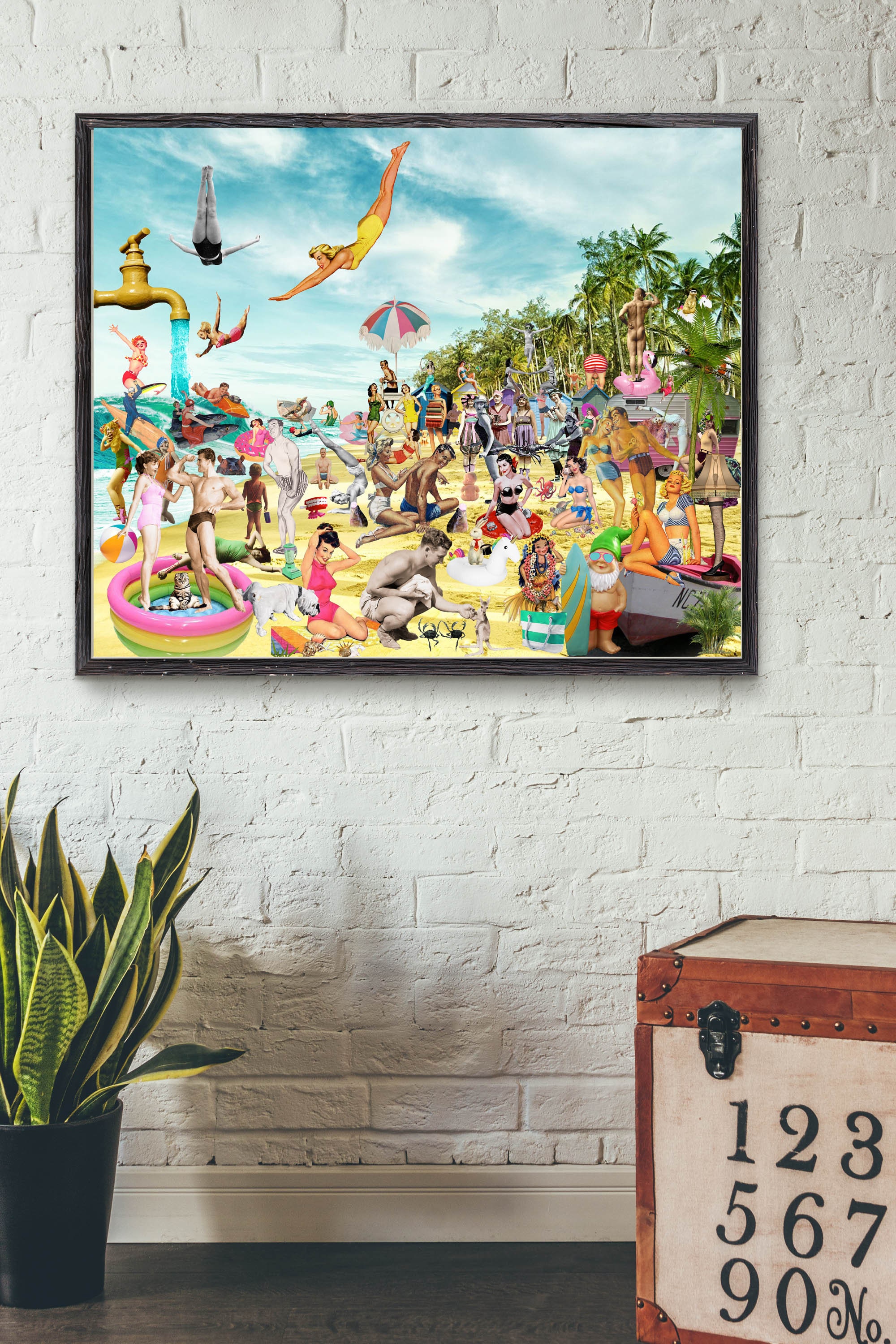 Funny Beach Collage Art Poster Printbeach House Decorfunky - Etsy