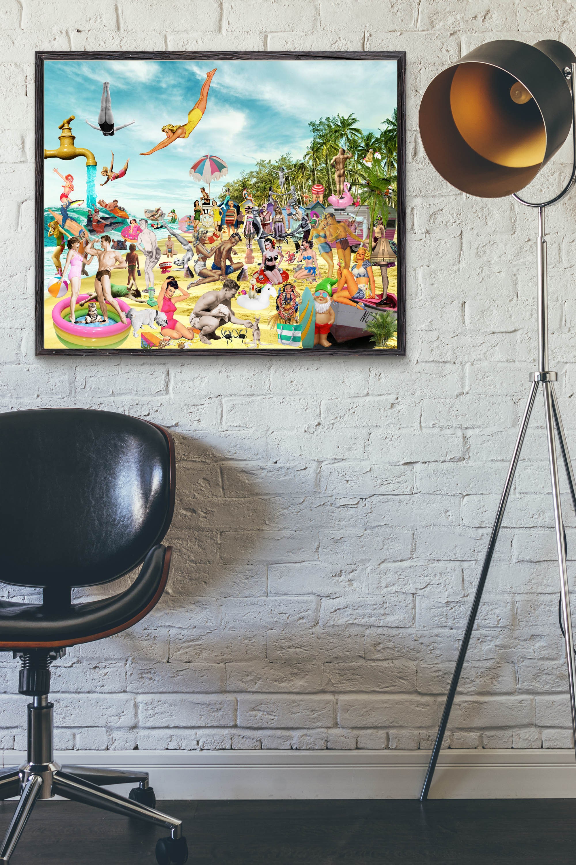 Funny Beach Collage Art Poster Printbeach House Decorfunky - Etsy