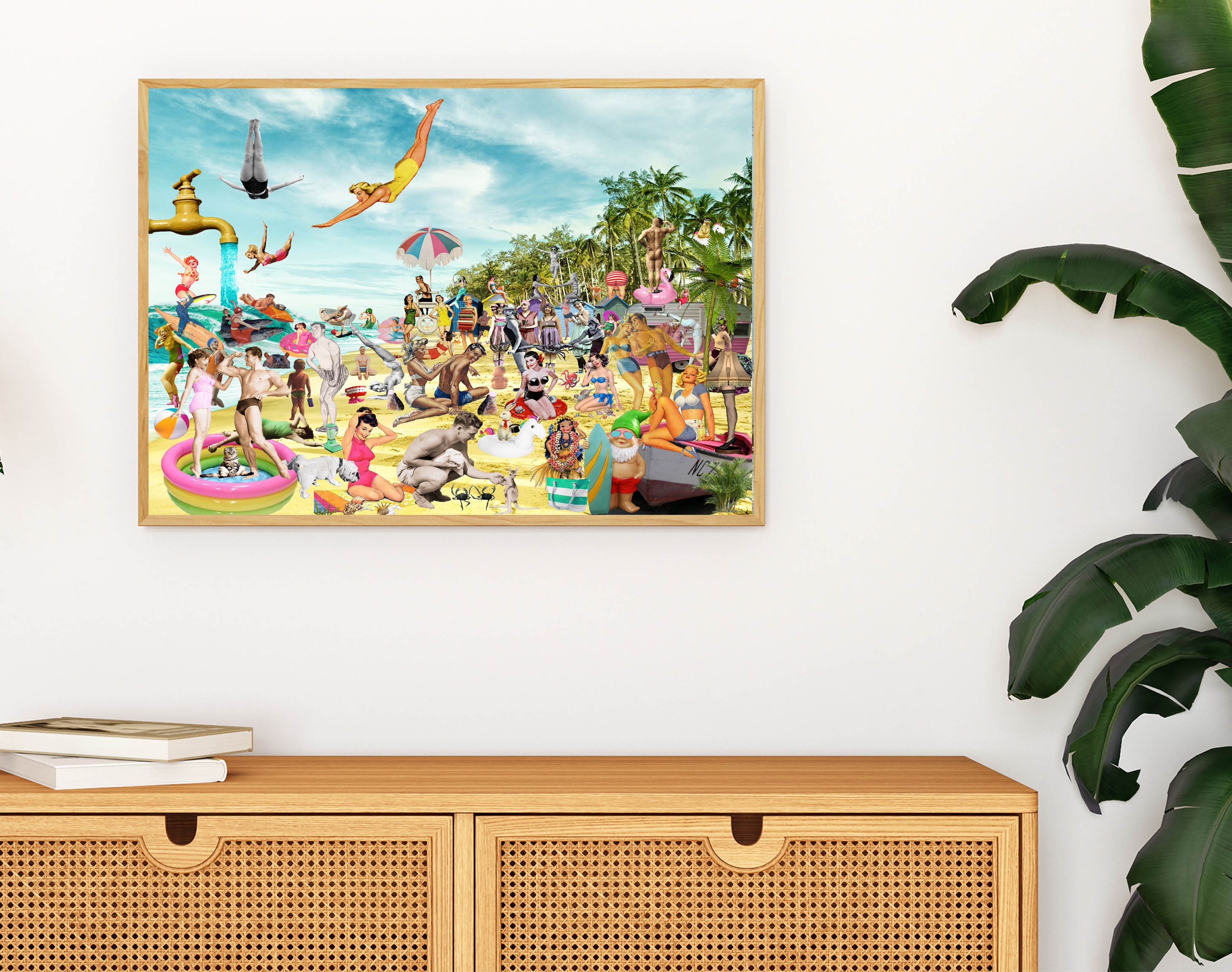 Funny Beach Collage Art Poster Printbeach House Decorfunky - Etsy