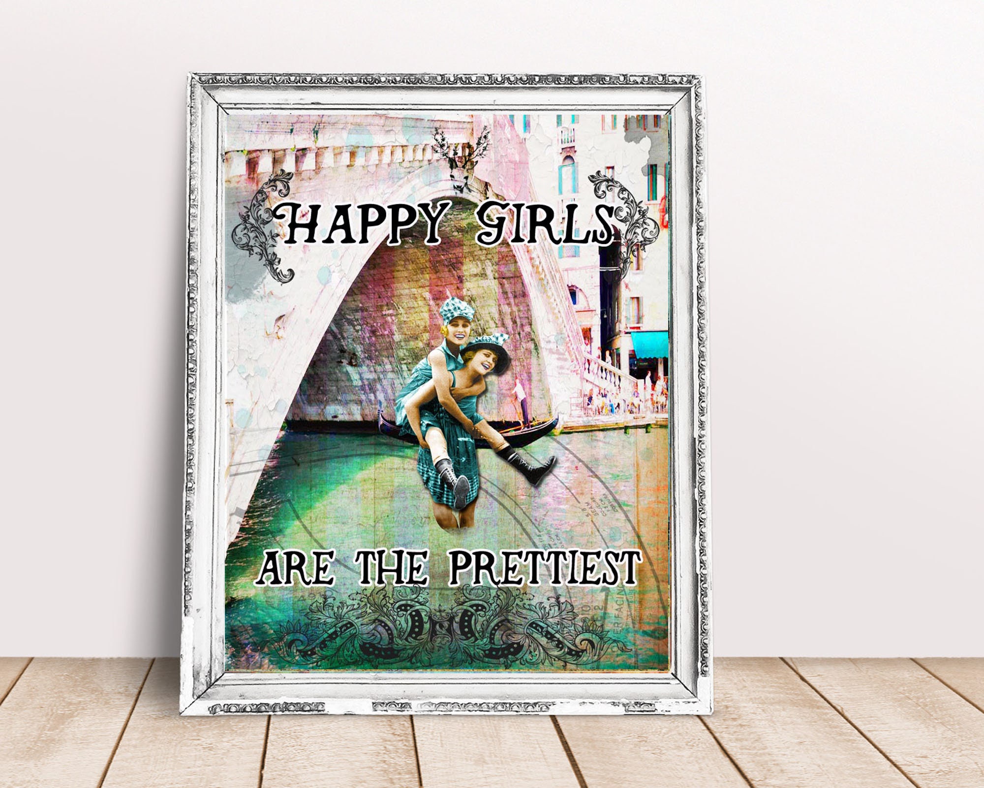 Happy Girls Photo Collage Art Poster Print, Uplifting Gift ...