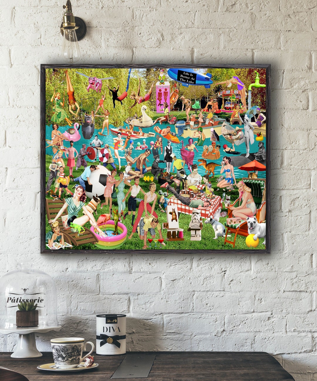 Fun Lake Photo Collage Art Poster Print, Lake House Decor, Boating Wall ...